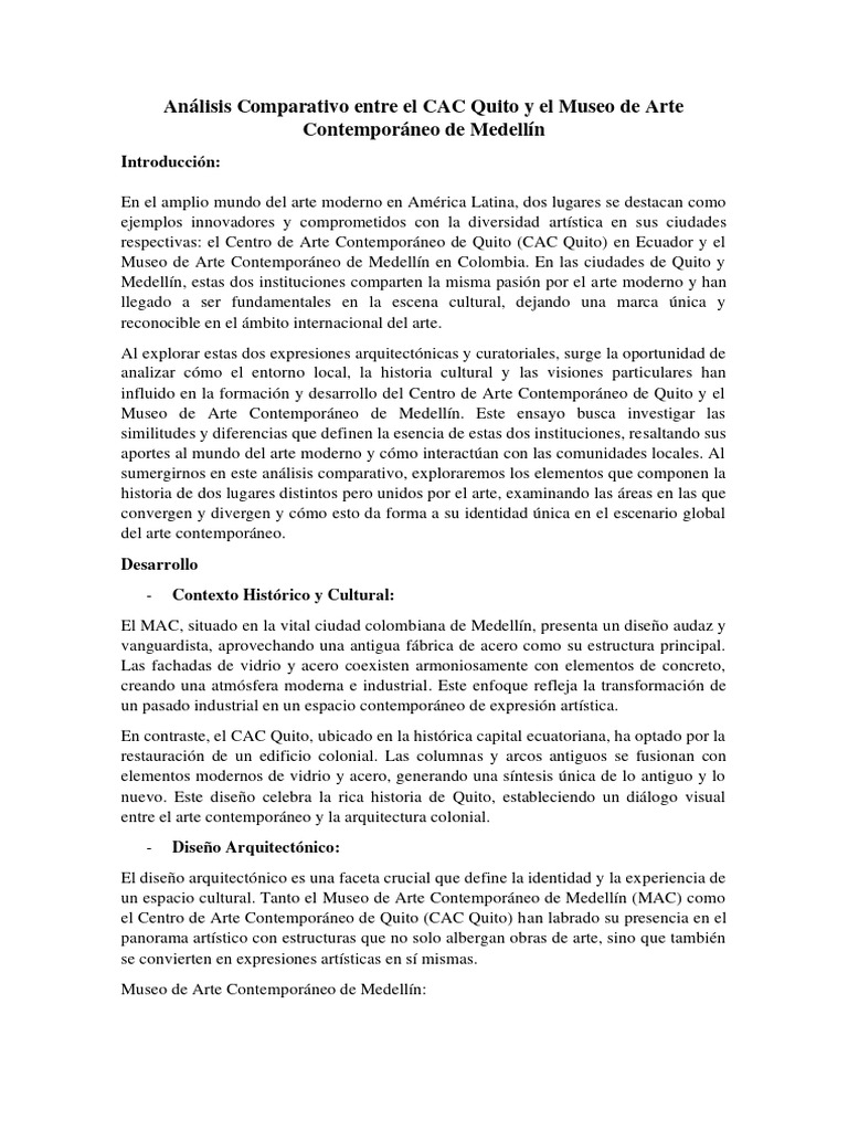 Análisis Comparativo Entre El CAC Quito y El Museo de Arte ...