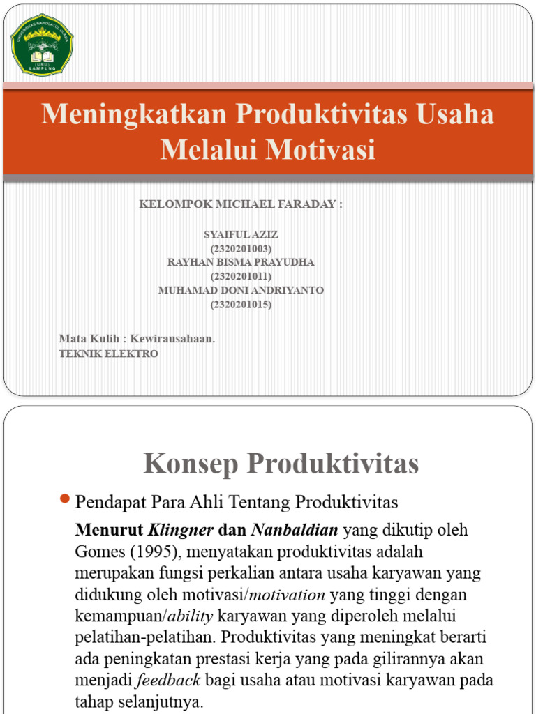 KWU Meningkatkan Produktivitas Usaha Melalui Motivasi | PDF
