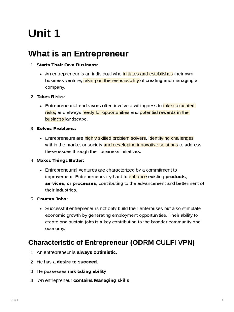 Unit 1 | PDF | Entrepreneurship | Social Entrepreneurship