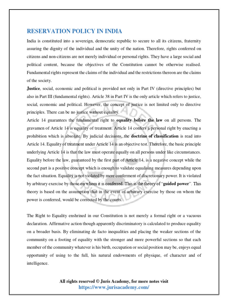 Reservation Policy in India Explained | PDF | Justice | Crime & Violence