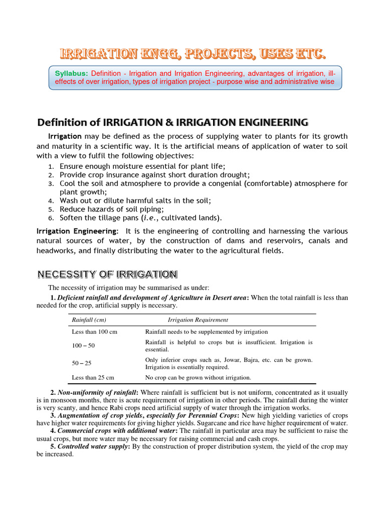 Chapter 1 - Irrigation, Irrigation Engg, Projects, Uses, Etc. | PDF | Irrigation | River