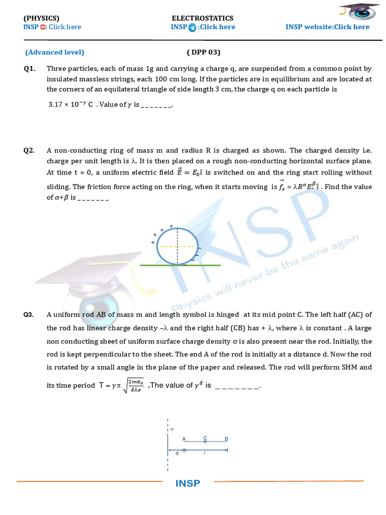 Electrostatics DPP 03 | PDF | Force | Electrostatics