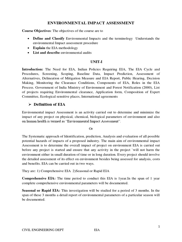 EIA Unit-I Notes | Download Free PDF | Environmental Impact Assessment ...