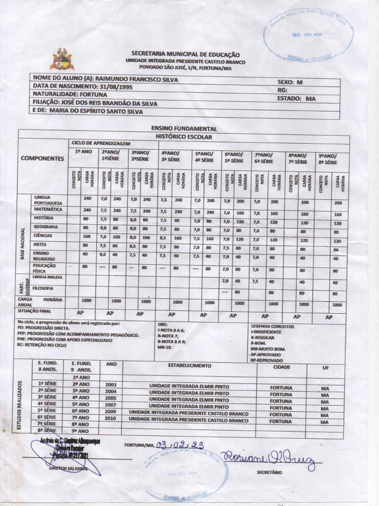 Historico Escolar Raimundo | PDF