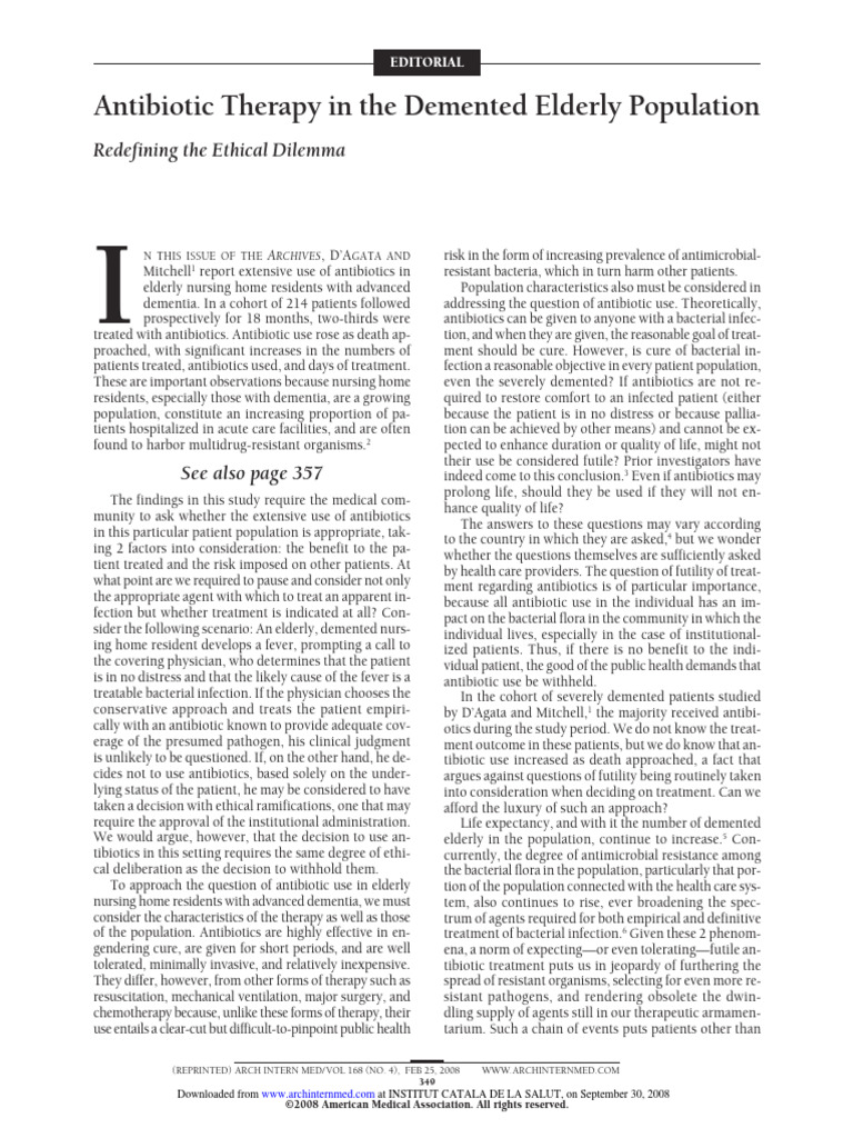 Antibiotic Therapy in The Demented Elderly Population - Arch Intern Med ...