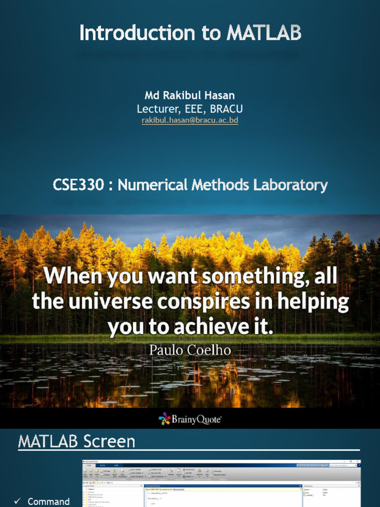 Cse330_intro to Matlab | PDF | Matrix (Mathematics) | Matlab Cse330_intro to Matlab | PDF | Matrix (Mathematics) | Matlab