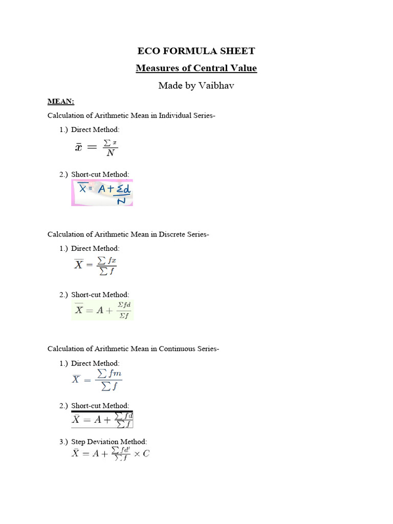 Eco Formula Sheet | PDF | Computers | Technology & Engineering