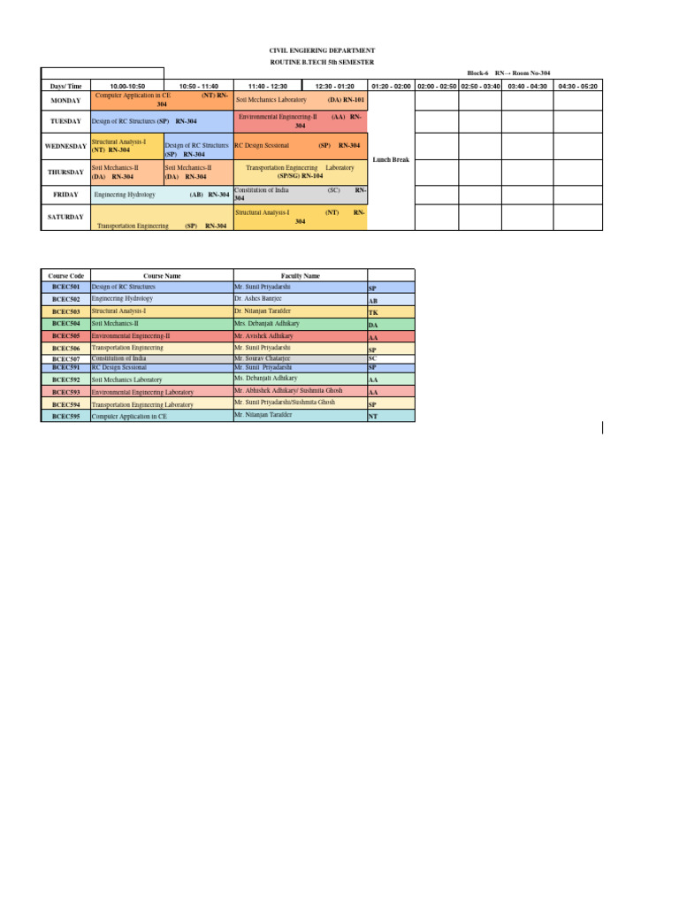 ODD SEM ROUTINE CE JULY 2024 - BTech 5th Sem | PDF | Engineering | Earth Sciences