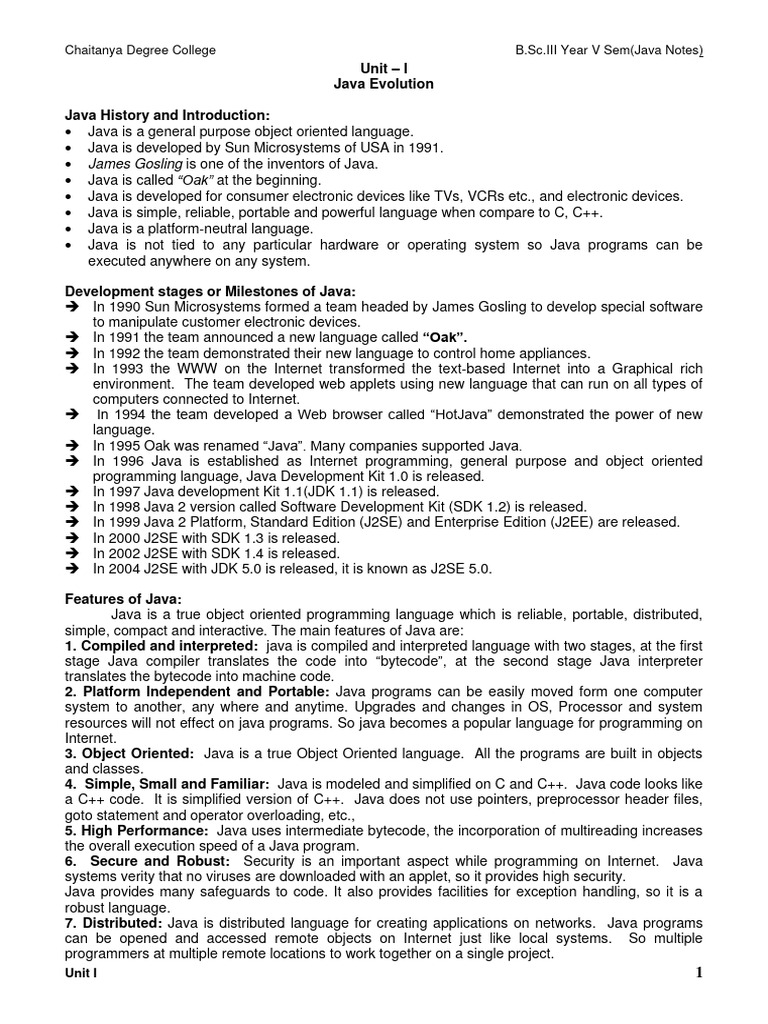 Java Notes(I unit) Final | PDF | Java (Programming Language) | World ... Java Notes(I unit) Final | PDF | Java (Programming Language) | World ...