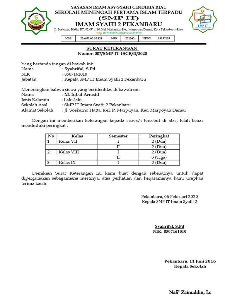 Tabel Surat Keterangan Peringkat M. Iqbal Arrasid | PDF