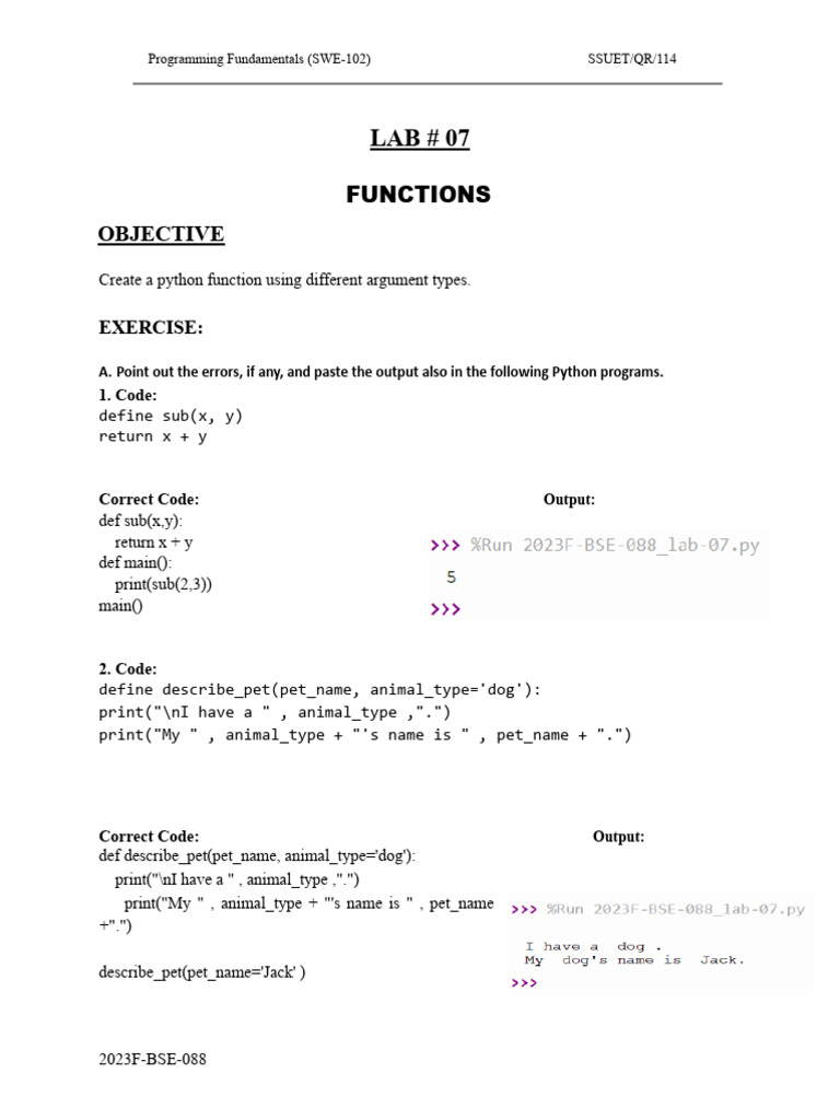 Lab 7 | PDF | Parameter (Computer Programming) | Computer Science