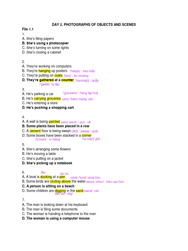 Key---day 2. Photographs of Objects and Scenes | PDF