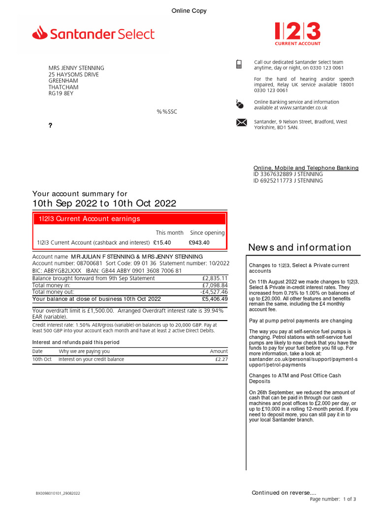 Current Account Statement 11102022 | PDF | Overdraft | Deposit Account