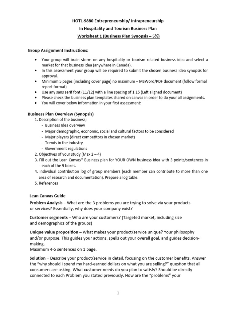 Worksheet 1 (Business Plan Synopsis) | PDF | Marketing | Economies