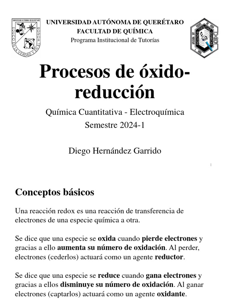 Procesos de Óxido-Reducción 2024-1 | Descargar gratis PDF | Energía libre de Gibbs | Redox
