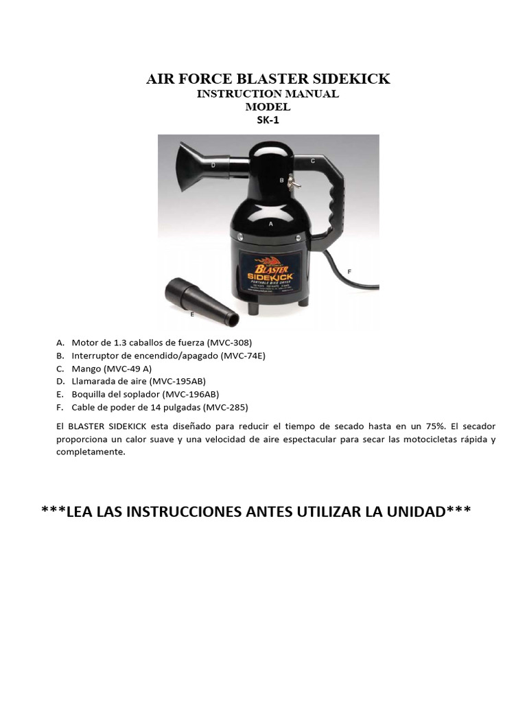 Manual de Instrucciones del Air Force Blaster SK-1 | PDF | Cambiar ...