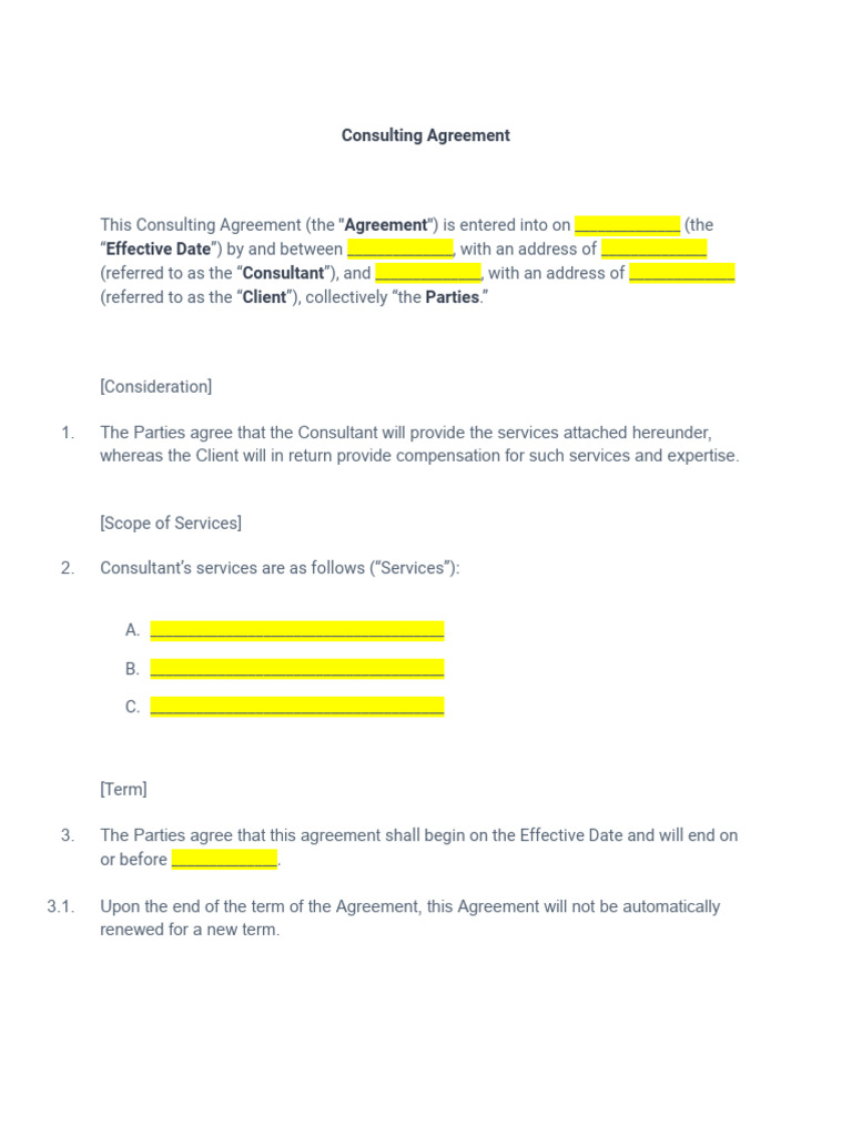 Consulting Agreement Contract Template | Download Free PDF ...