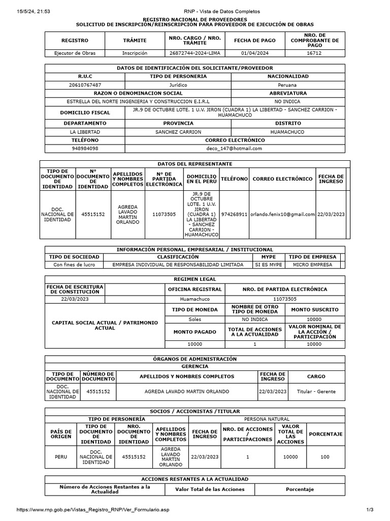 RNP - Ejecutor de Obras | PDF | Compartir (Finanzas)