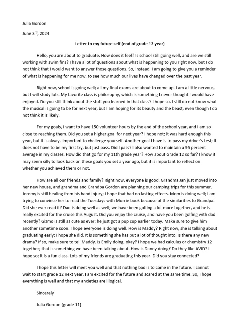 Letter To Self Avid 11 Portfolio | PDF