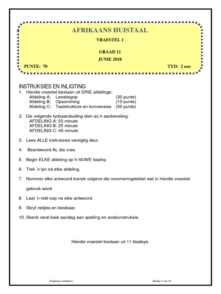 GRAAD-11-Afrikaans-HUISTAAL-VRAESTEL-1-JUNIE-2018 | PDF