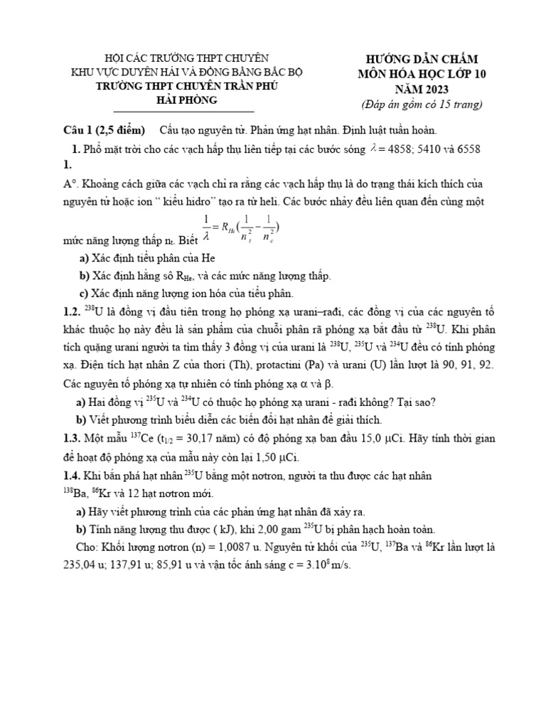 HDC Đề đề nghị DHBB 2023-Hóa học 10 | PDF