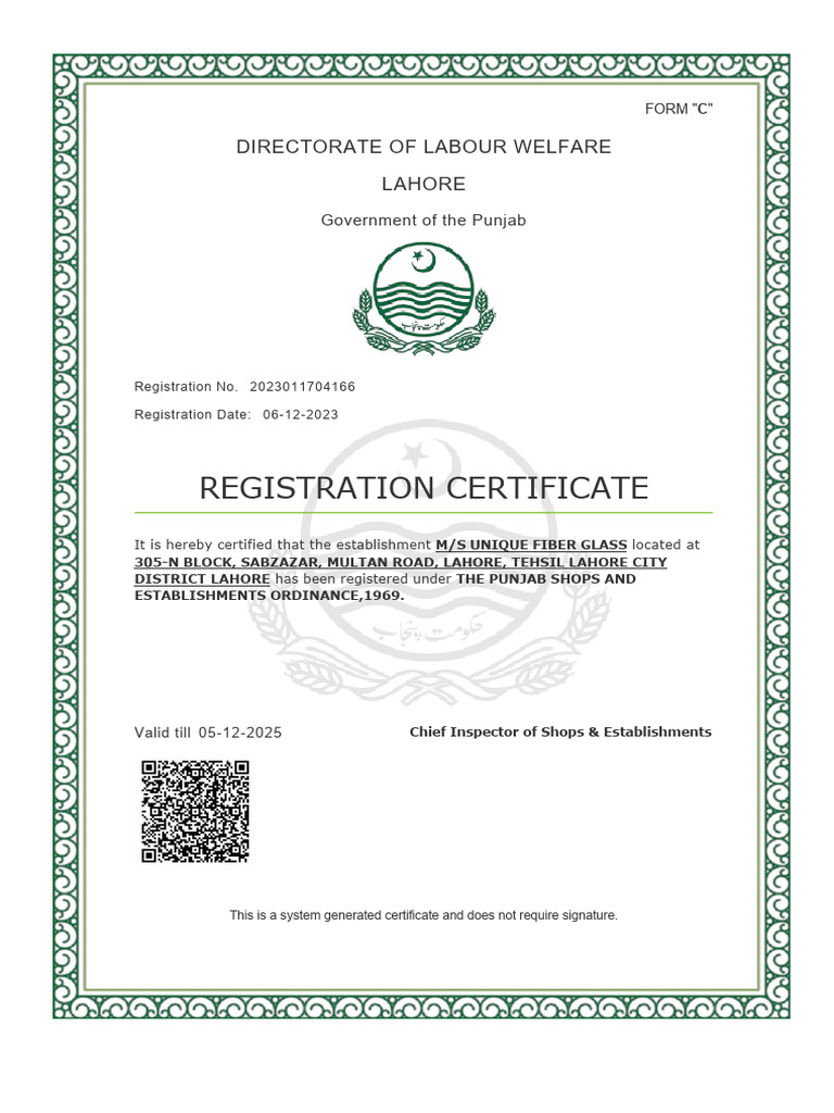 Labour Registration Certificate No 2023011704166 | PDF
