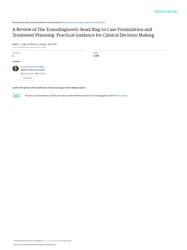 A Review of The Transdiagnostic Road Map To Case Formulation and ...