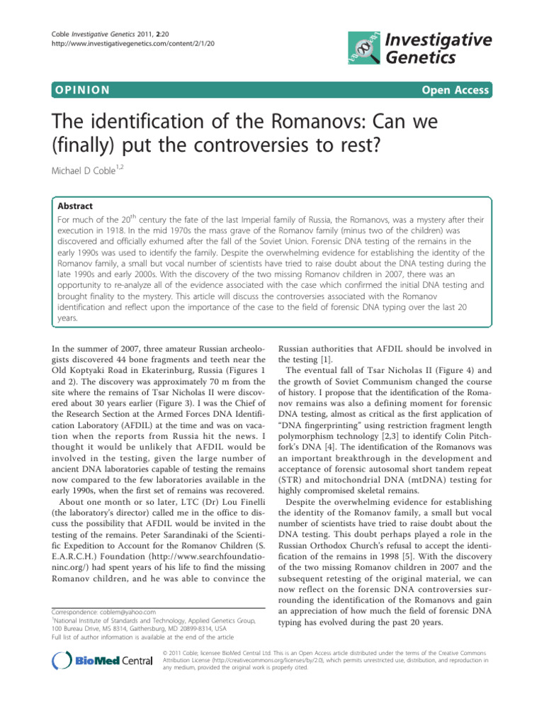 The Identification of The Romanovs | PDF | Microsatellite | Polymerase ...