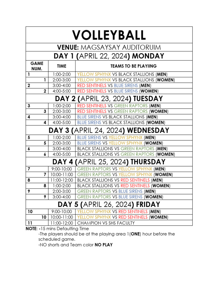Schedule of Games Intrams 2024 | PDF | Sports