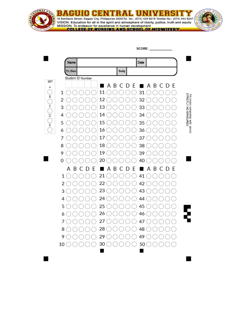 BCU Answer Sheet 50 Points | PDF