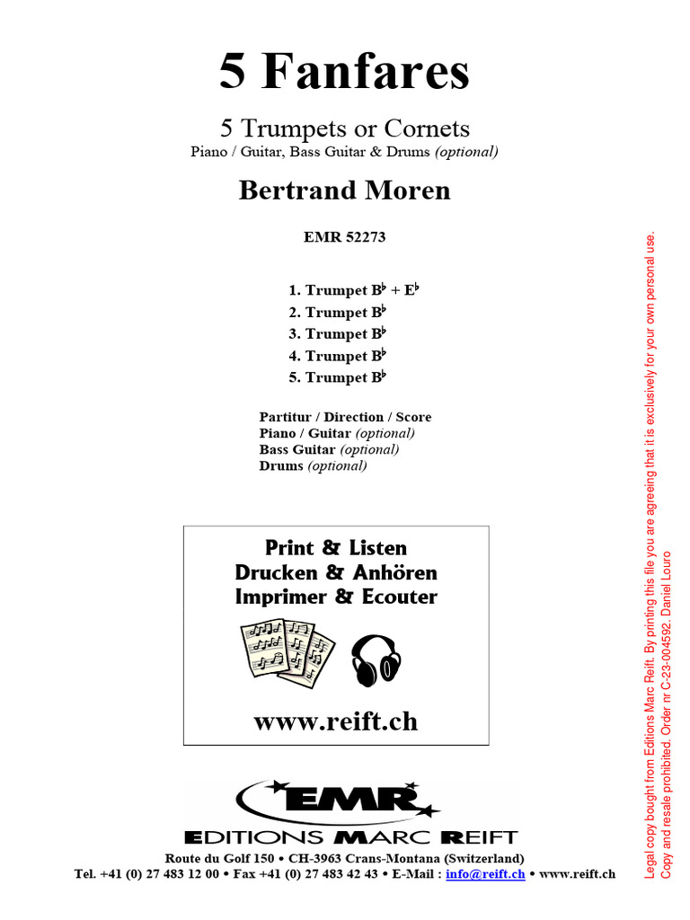 5 Fanfares 5 Trumpets or Cornets | PDF | Gaiaphones | Jazz