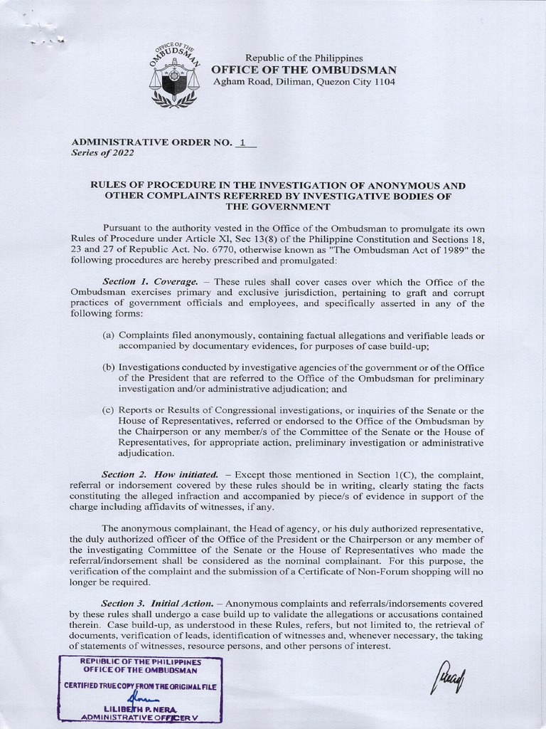 OMB Administrative Order No 1 - Series of 2022 | PDF