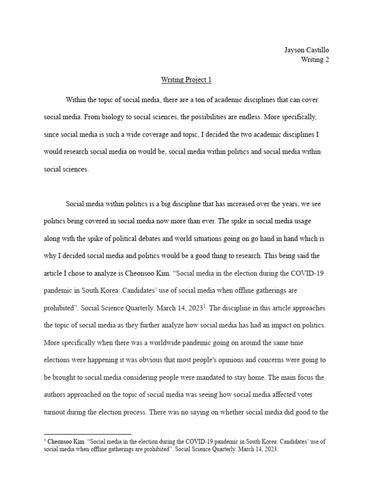 Jayson Castillo - Writing Project 1 1 | PDF | Social Media | Popular ...