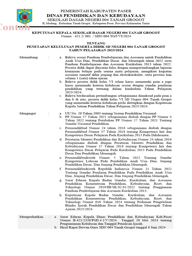 Contoh Form - SK Kelulusan - 2024 - Ok Final | PDF