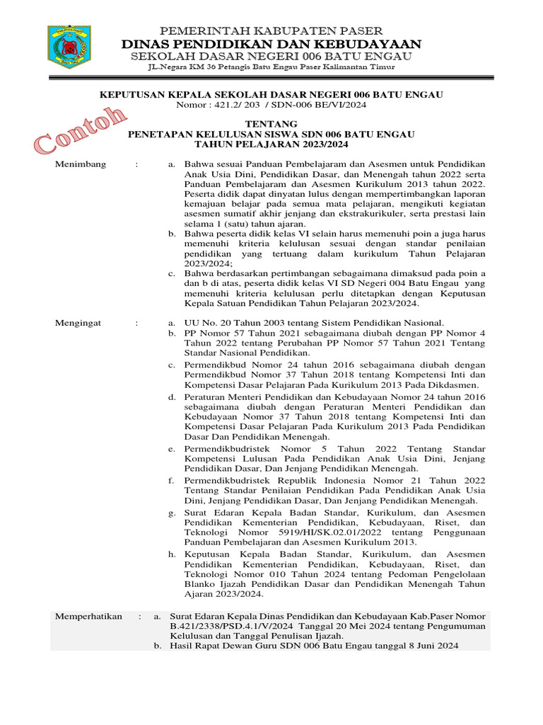 Contoh Form_SK Kelulusan_ 2024_Ok final | PDF