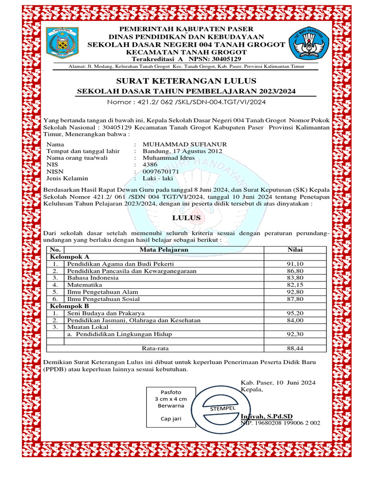 Contoh Form Skl 2023 2024 Ok Pdf