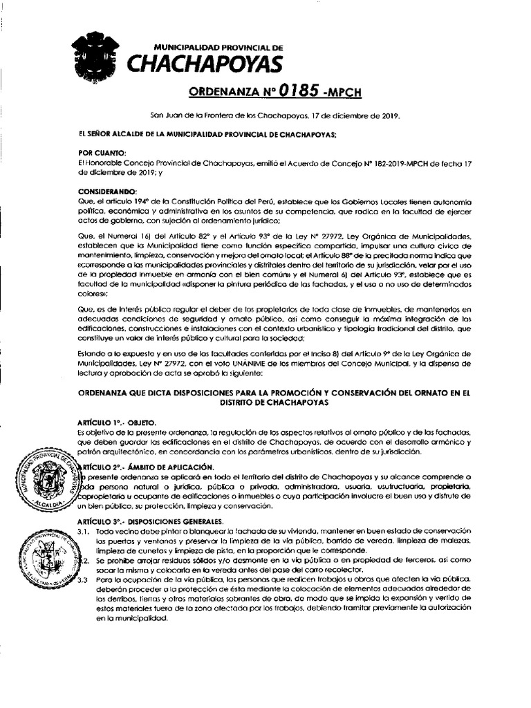 Ordenanza 2019 0185 PDF | PDF