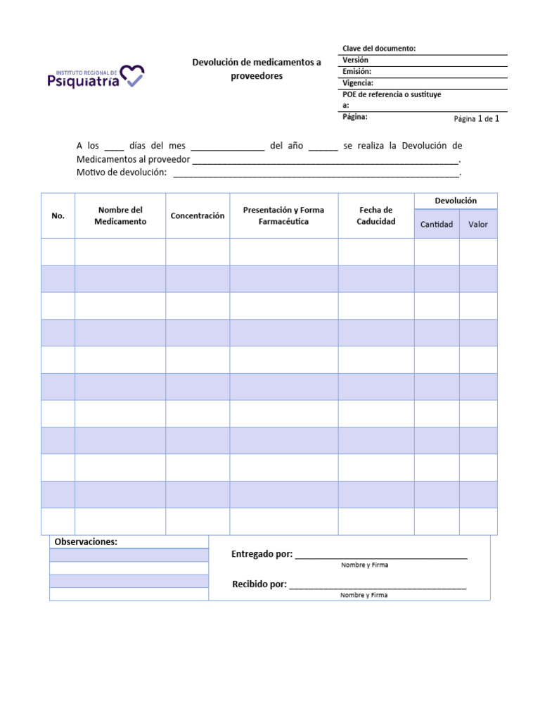 Formato de devolución a proveedores | PDF
