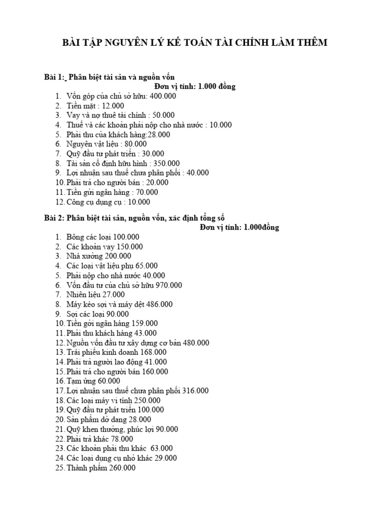bai tap nguyen ly kế toán tài chính làm thêm | PDF