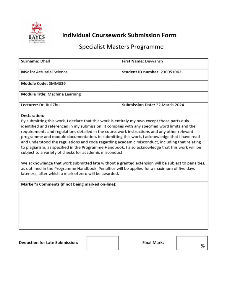 Individual Coursework Submission Form | PDF