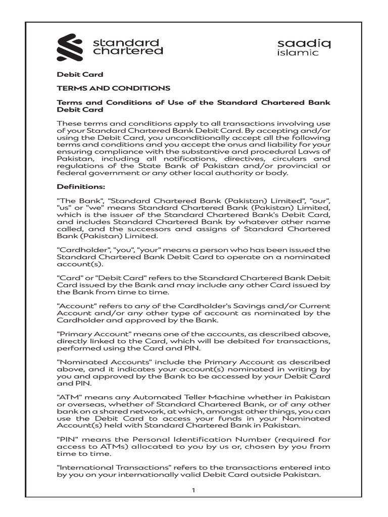 PK Conventional Visa Debit TC | PDF | Debit Card | Automated Teller Machine