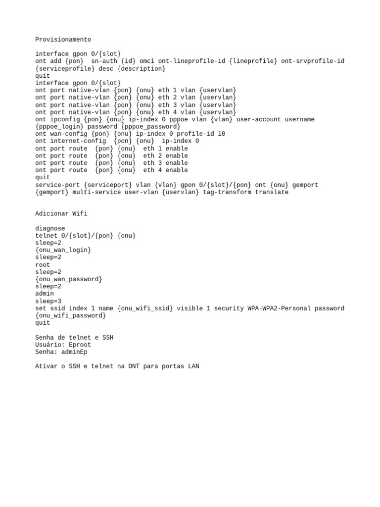 Template ONT Huawei PPPoE e WiFi | PDF | Computers