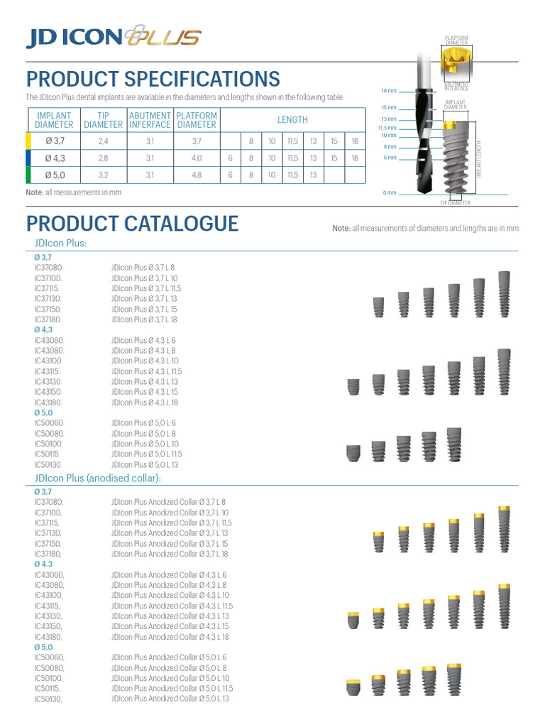 JDIcon Plus Product Catalogue | PDF | Dental Implant | Dentistry Branches