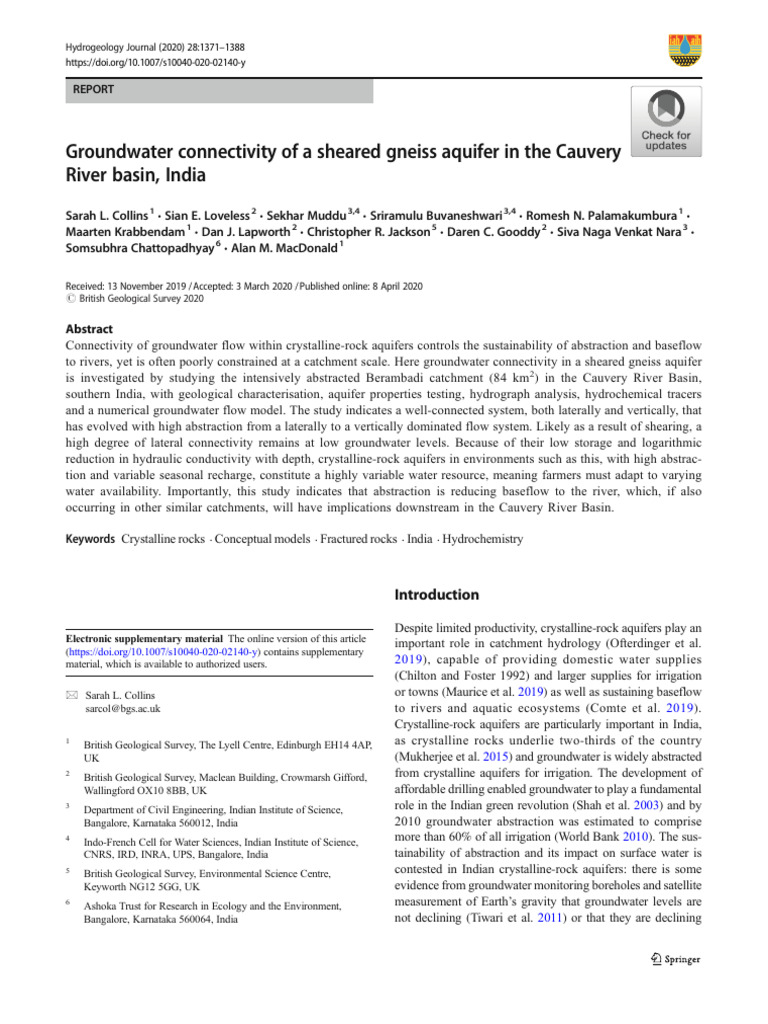 Collins Et Al (2019) - Groundwater Connectivity of a Sheared Gneiss ...
