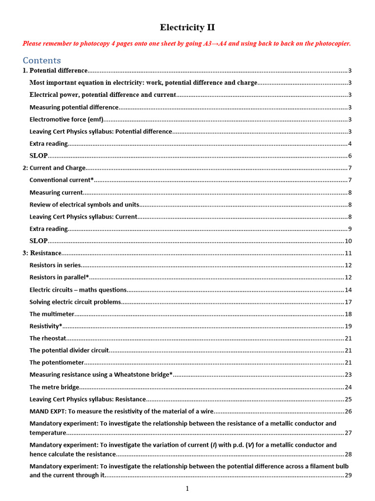 ELECTRICITY II Booklet | PDF | Voltage | Series And Parallel Circuits