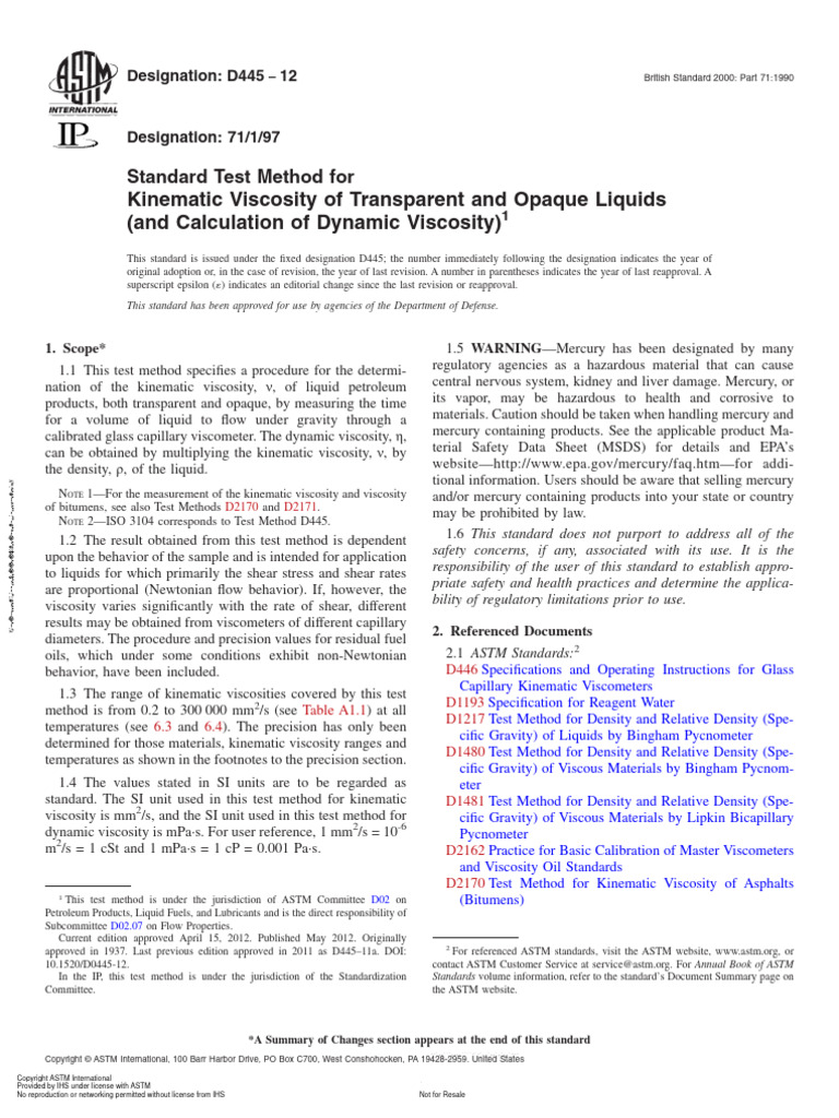 Astm D-445-12 | PDF | Viscosity | Calibration