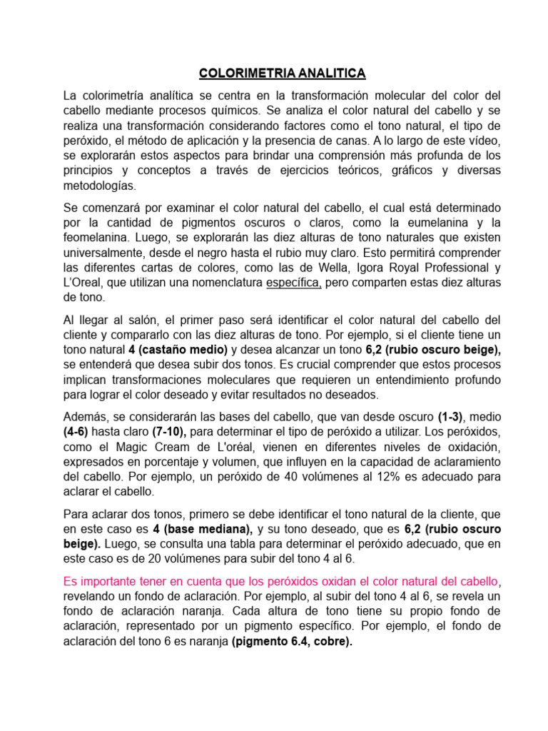 Colorimetría Analítica en Cabello | PDF | Color | Matiz