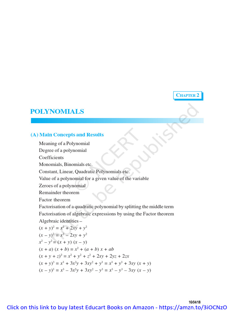 Class 11 Mathematics NCERT Exemplar Chapters-2 | PDF | Polynomial ...
