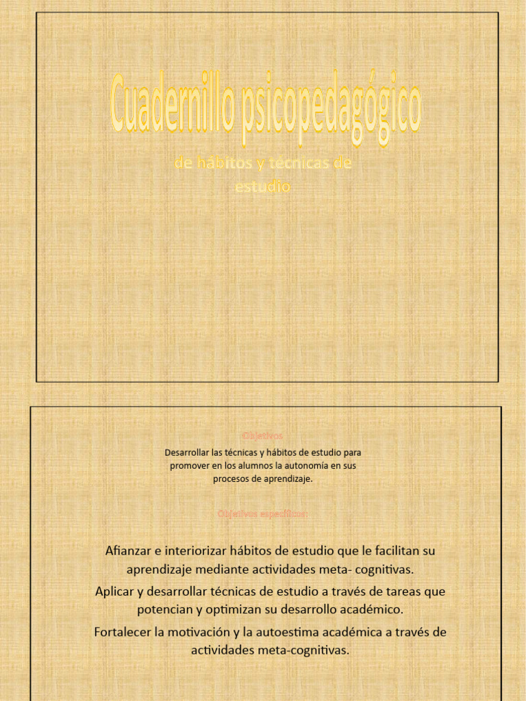 Cuadernillo Psicopedagógico de Hábitos y Técnicas de Estudio | PDF | Aprendizaje
