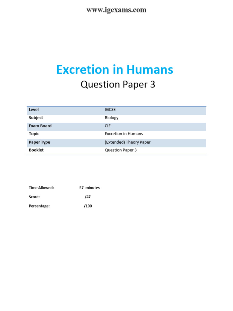 13.3 Excretion - in - Humans - Igcse Cie Biology - Ext Theory QP | PDF ...